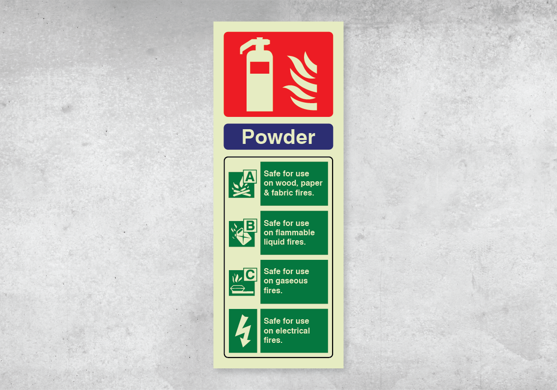 Powder Fire Extinguisher ID Sign - Portrait - 75x200mm - Photoluminesc ...