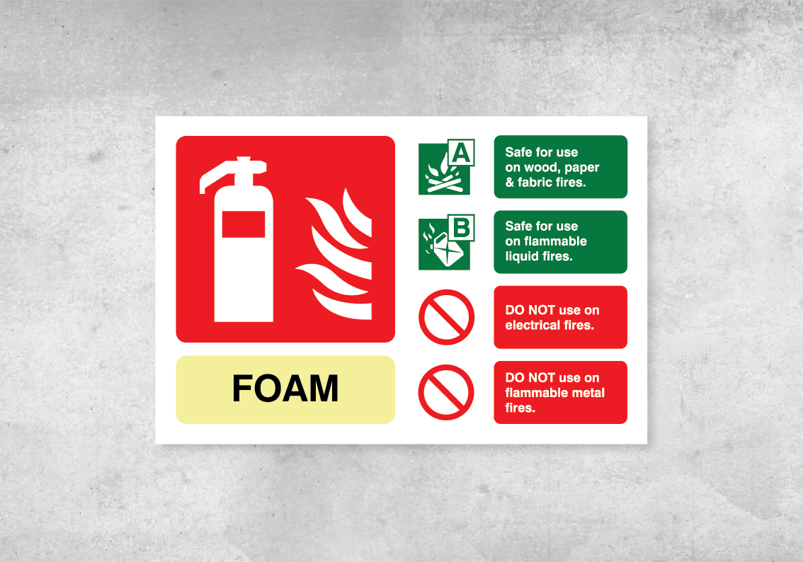 Foam Fire Extinguisher ID Sign - Landscape - 150x100mm - Self Adhesive ...