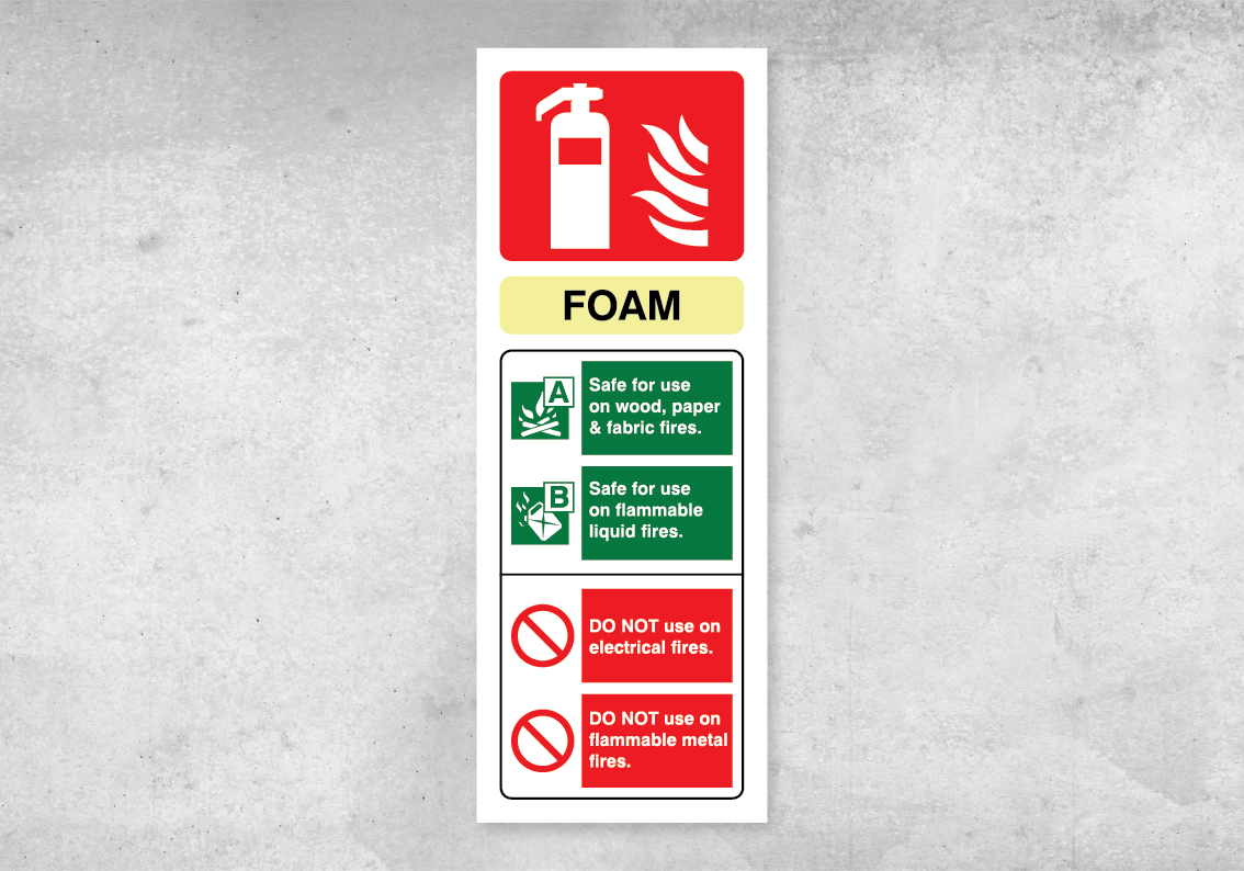 Foam Fire Extinguisher ID Sign - Portrait - 75x200mm - Self Adhesive ...