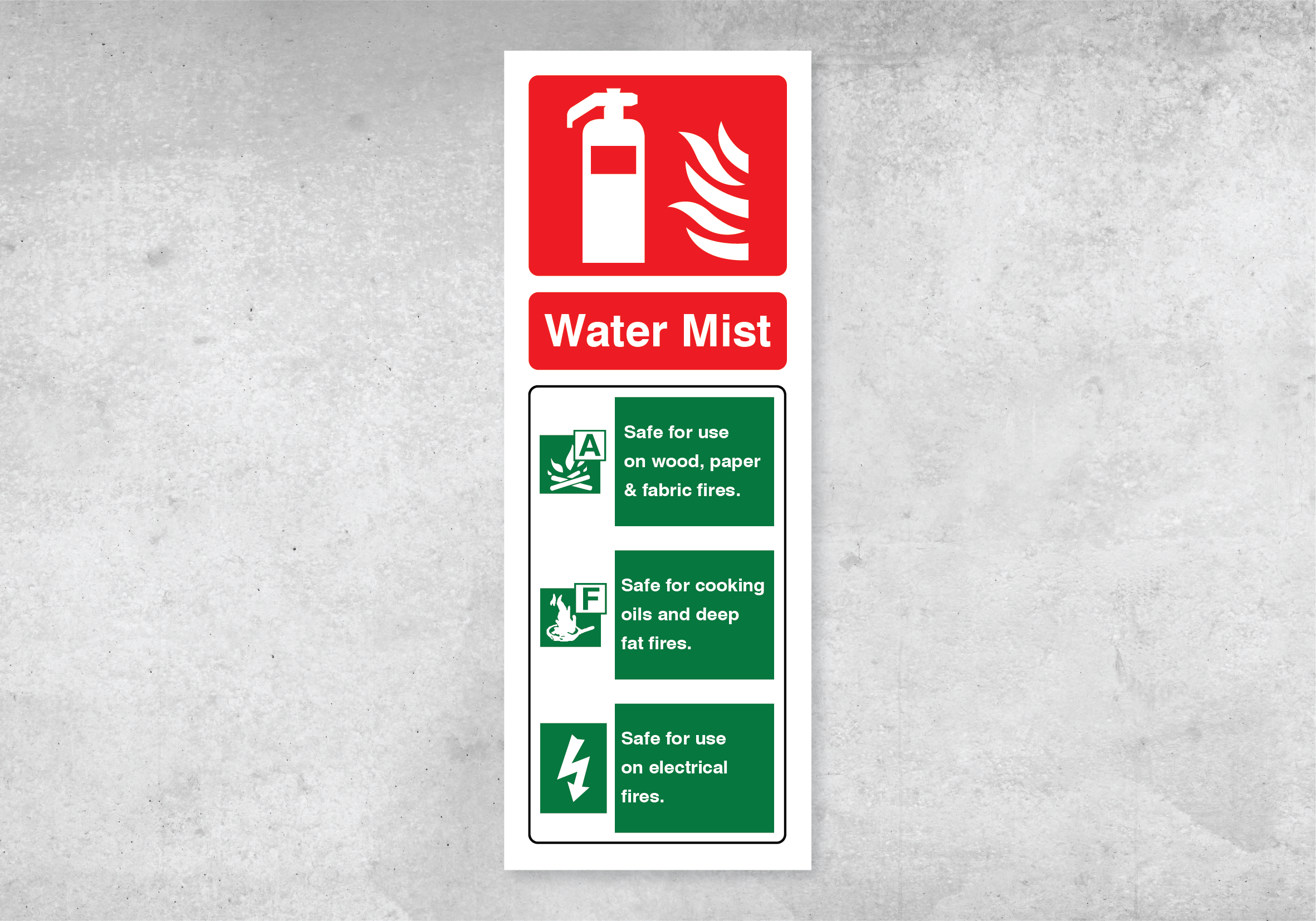 Water Mist Fire Extinguisher ID Sign - Portrait - 75x200mm - Rigid PVC ...