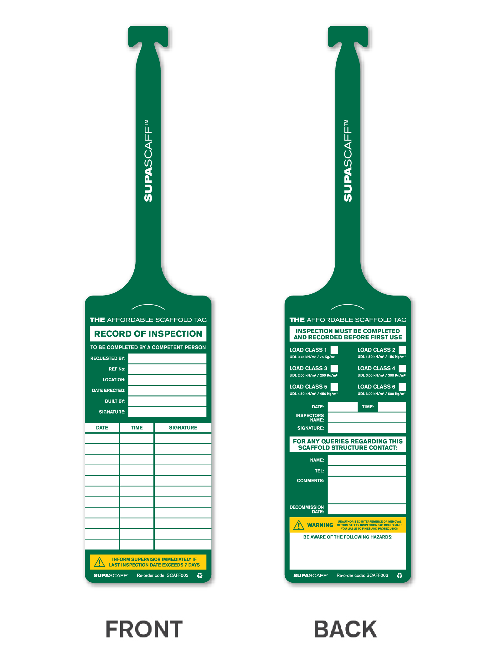 SUPASCAFF™ System Scaffold Inspection Tag Pack- SCAFF003 – Sovereign Print