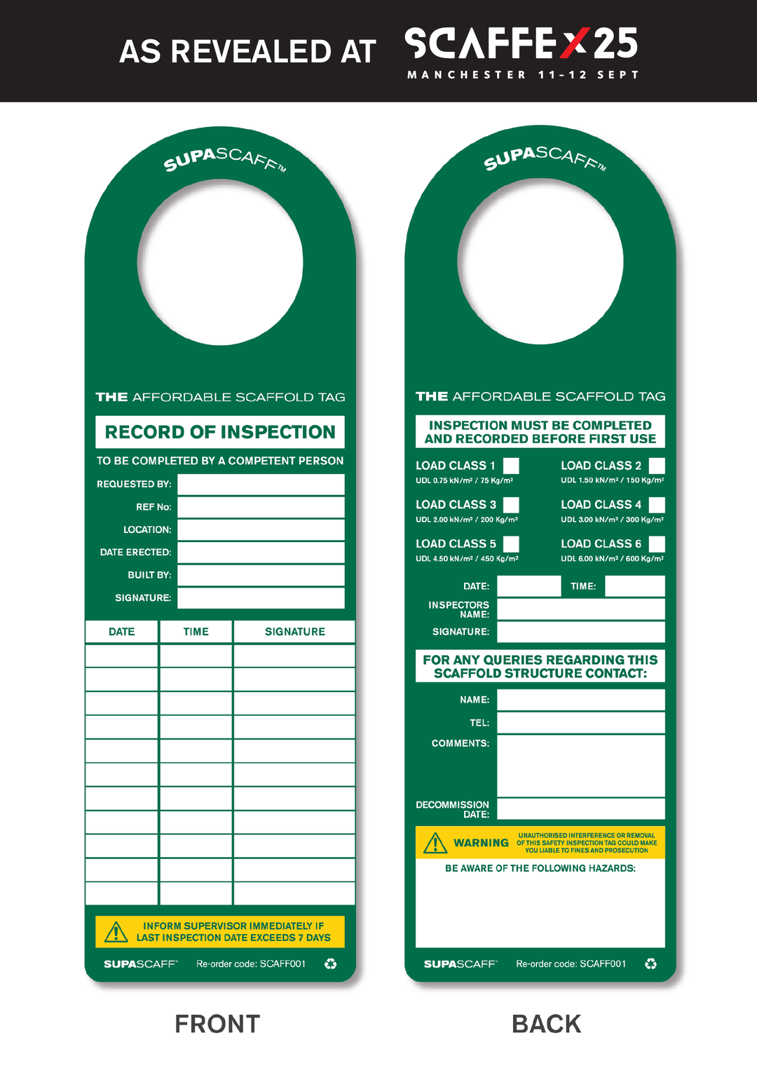 SUPASCAFF™ Scaffold Inspection Tag Pack - SCAFF001 – Sovereign Print